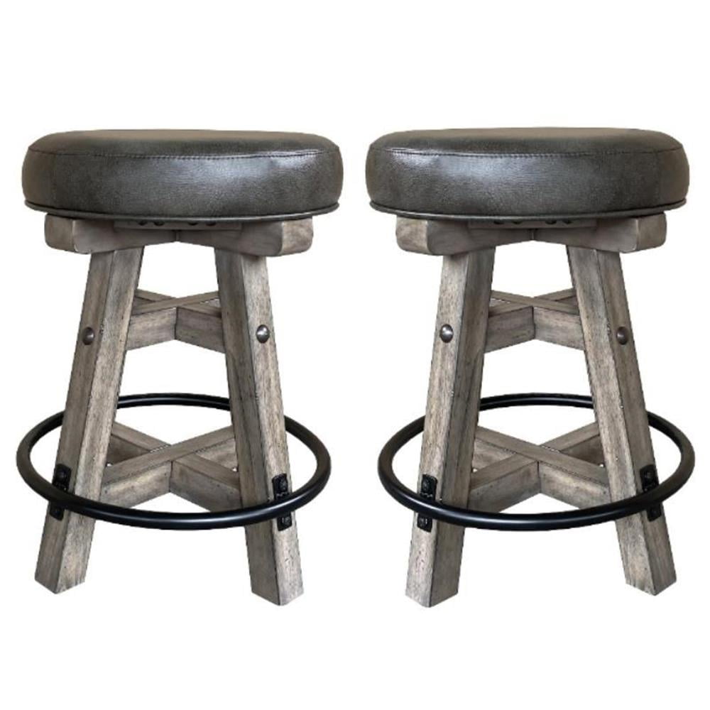 Home Square 18" Round Dining Wood Swivel Counter Stool in Brown - Set ...