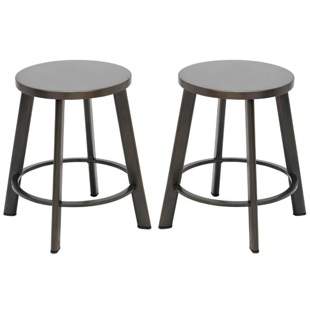 Home Square 18" Stainless Steel Metal Bar Stool in Steel Finish - Set ...