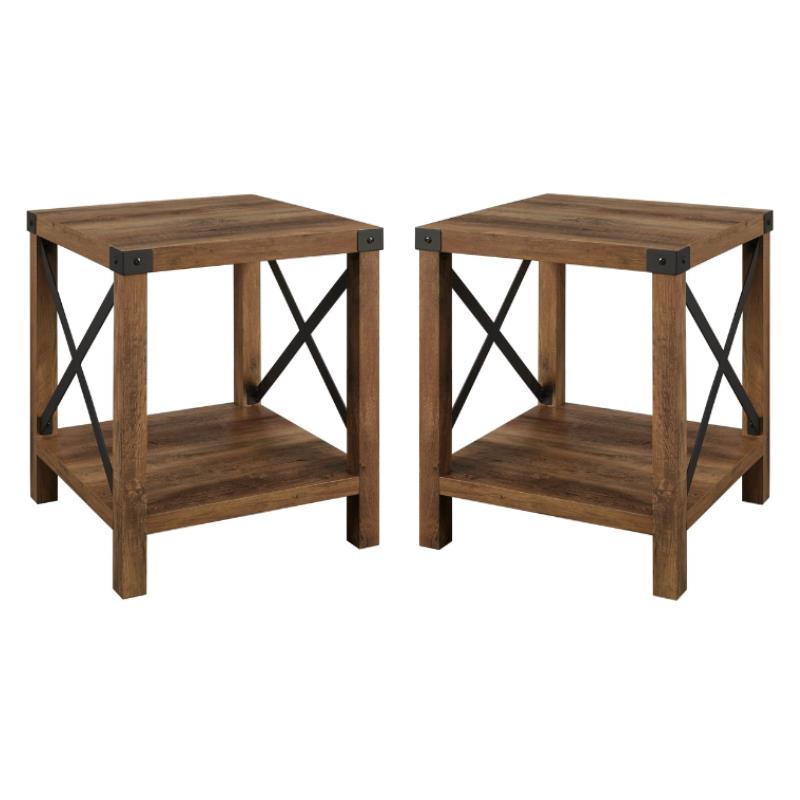 Home Square 18 inch Metal X Side Table in Reclaimed Barnwood - Set of 2 ...