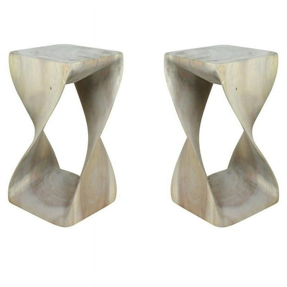 Home Square 18x10" Traditional Wood Twist Bar Stool in Gray - Set of 2 ...
