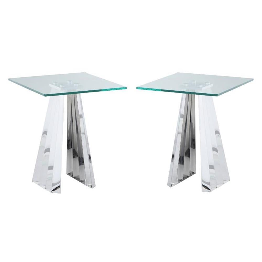Home Square 19.69" Tempered Glass Lamp Table in Clear - Set of 2 ...
