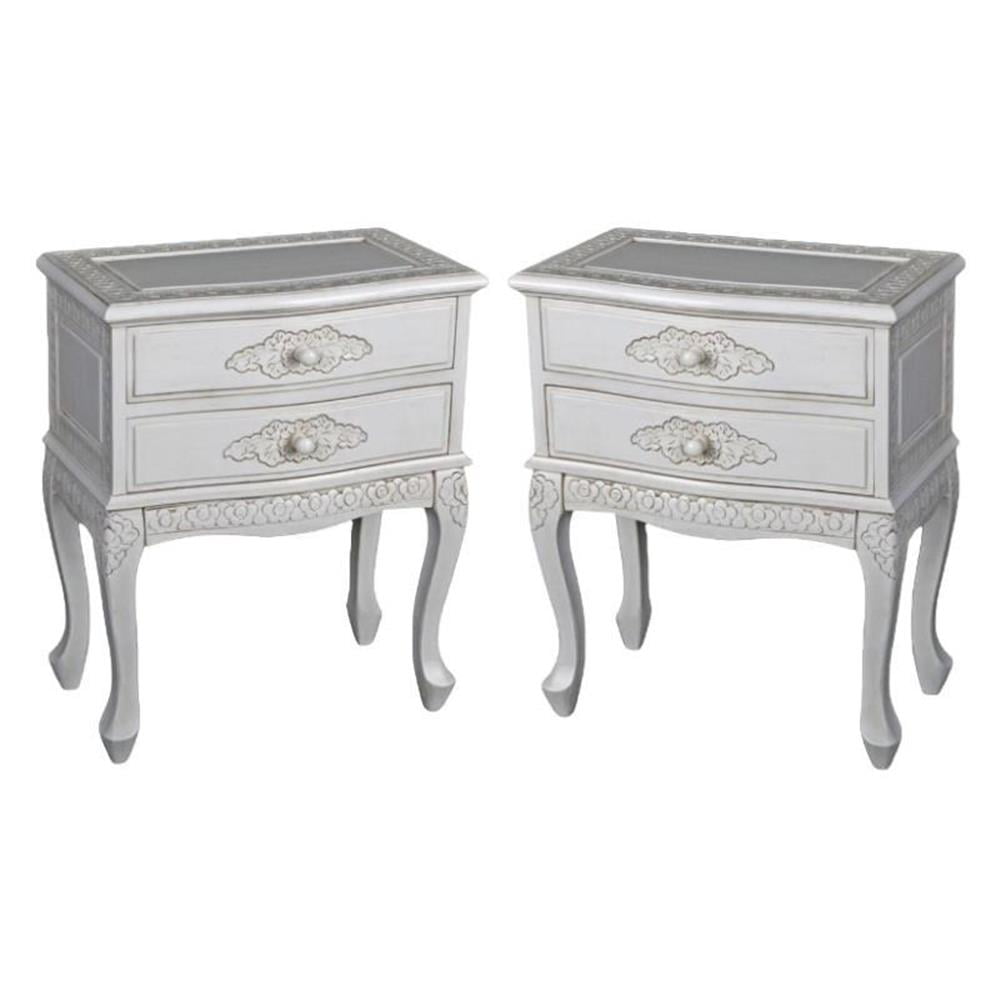 Home Square 2 Drawer End Table in Antique White Finish - Set of 2 ...