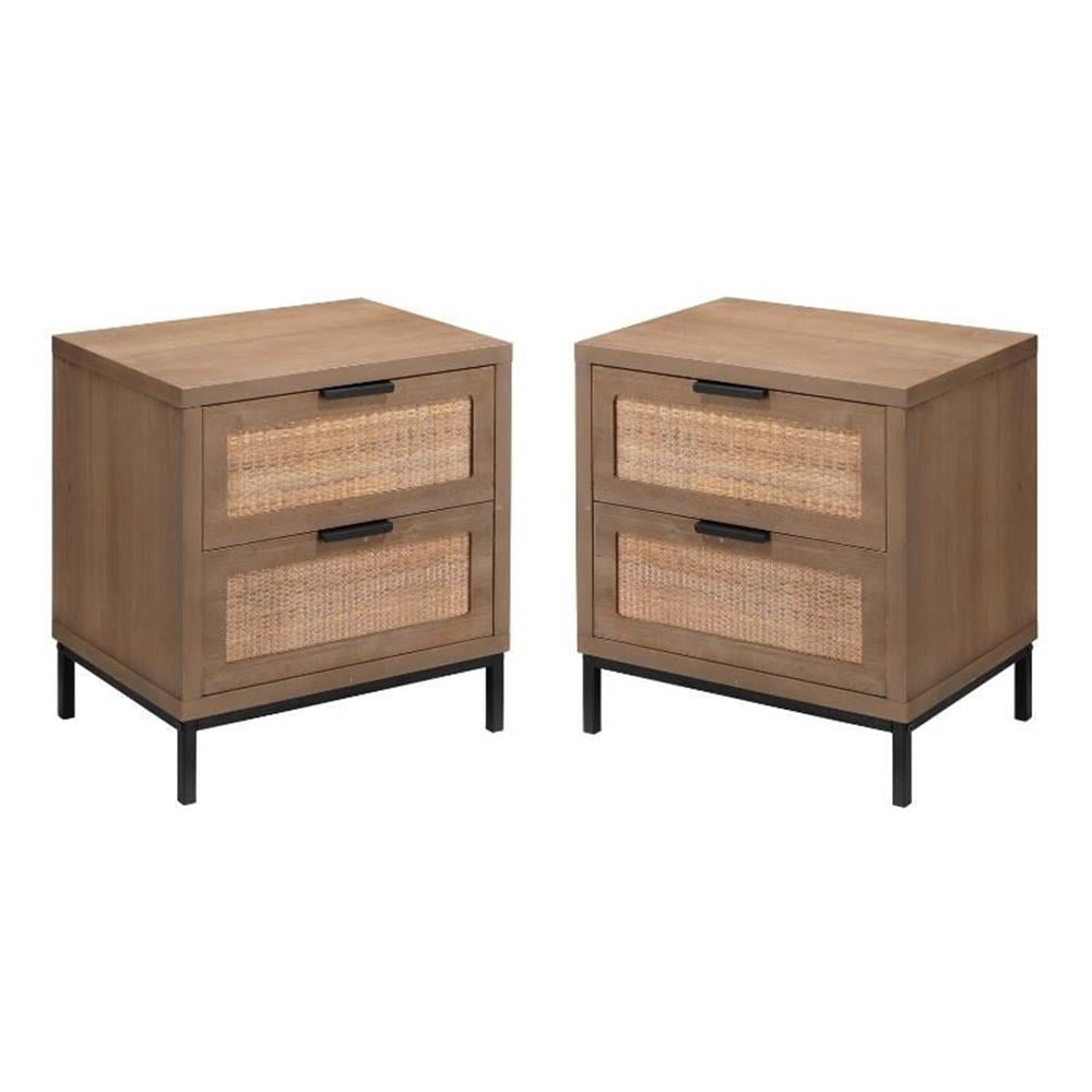 Home Square 2-Drawer MDF Wood and Iron Side Table in Brown & Black ...