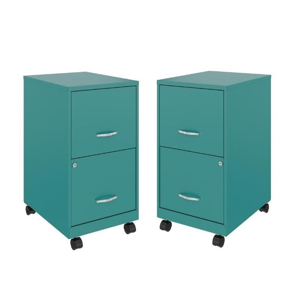 Home Square 2 Drawer Metal Mobile Filing Cabinet Set in Turquoise (Set ...