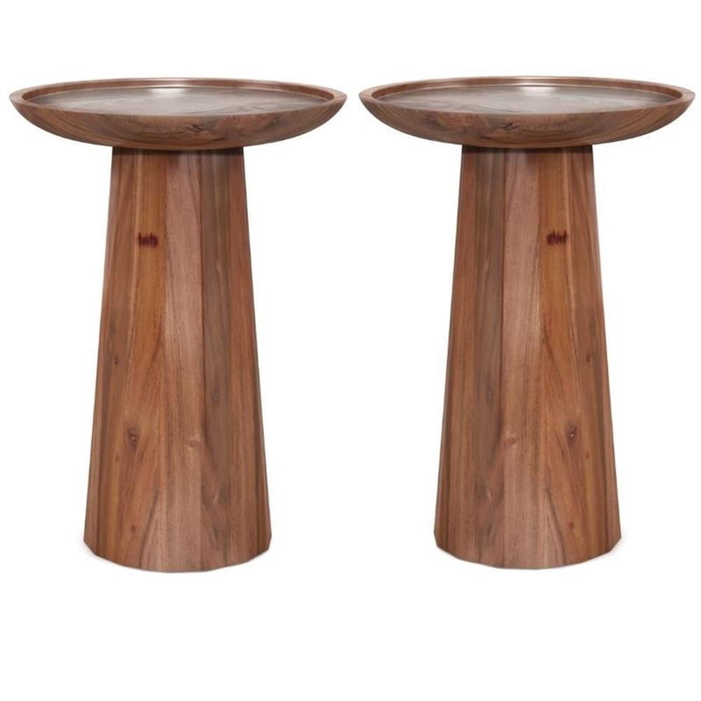 Home Square 2-Piece 13" Round Solid Wood Accent Table Set in Light ...