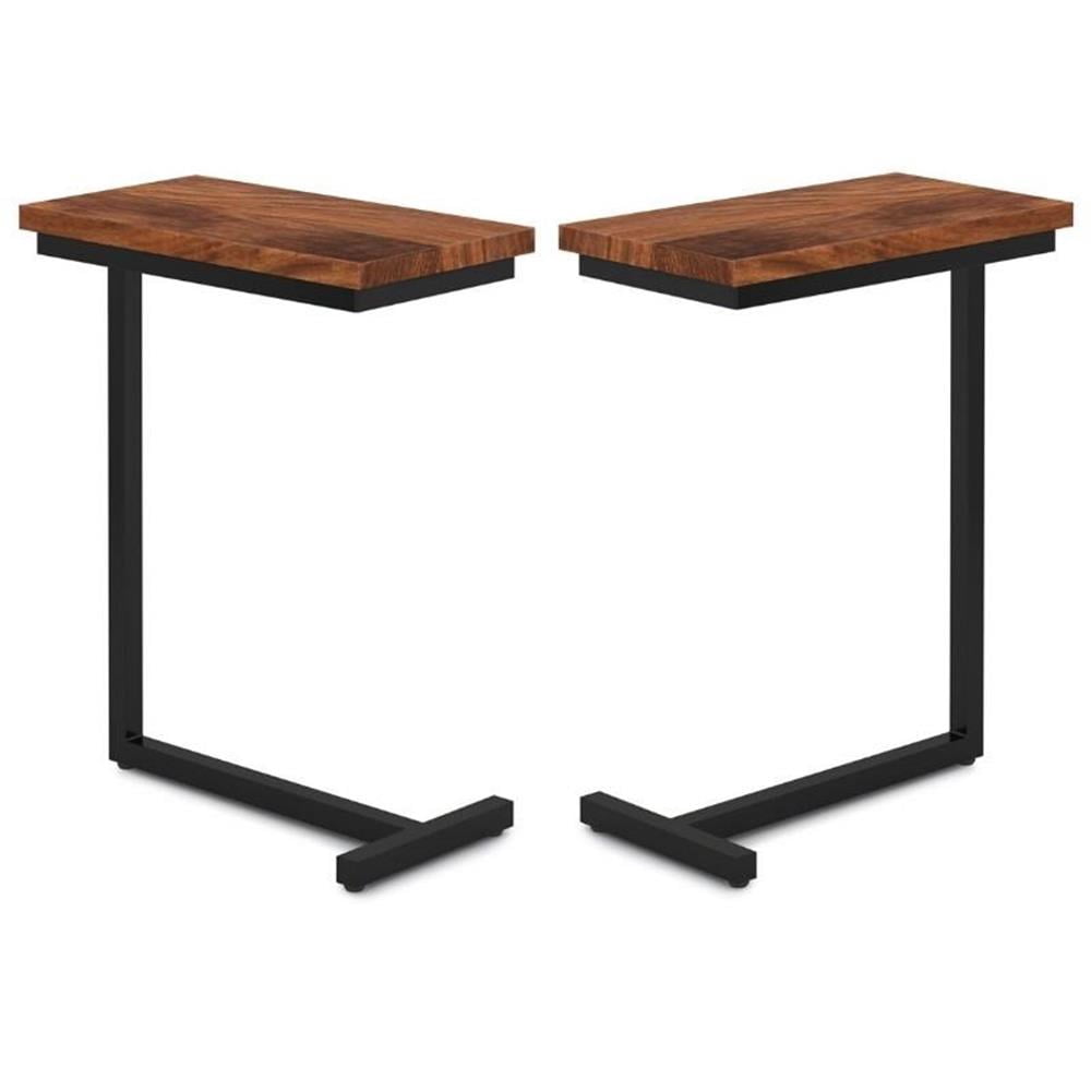 Home Square 2-Piece 18" Rectangle Industrial C Side Table Set in Cognac ...