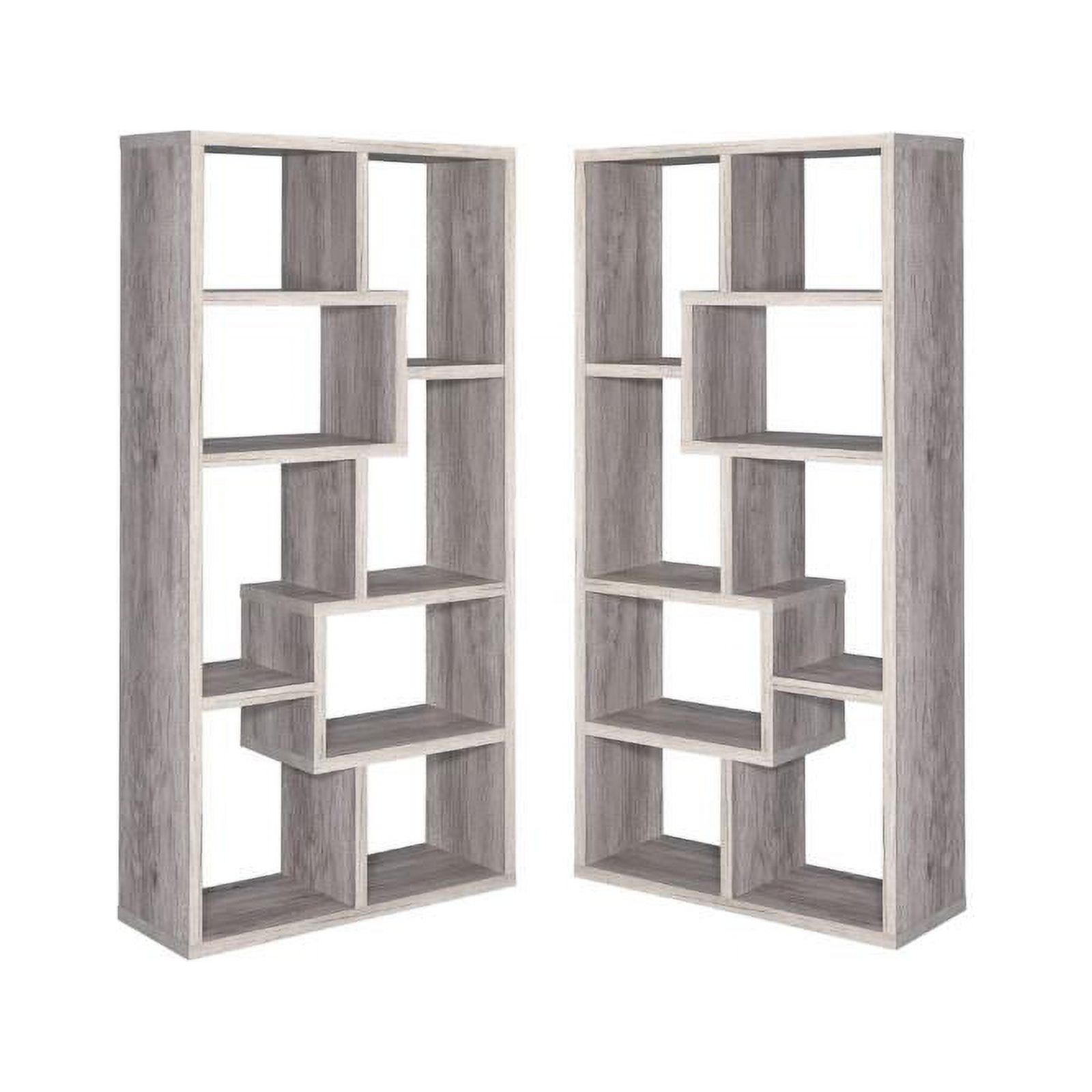 Home Square 2 Piece Asymmetrical Driftwood Bookcase Set in Gray ...