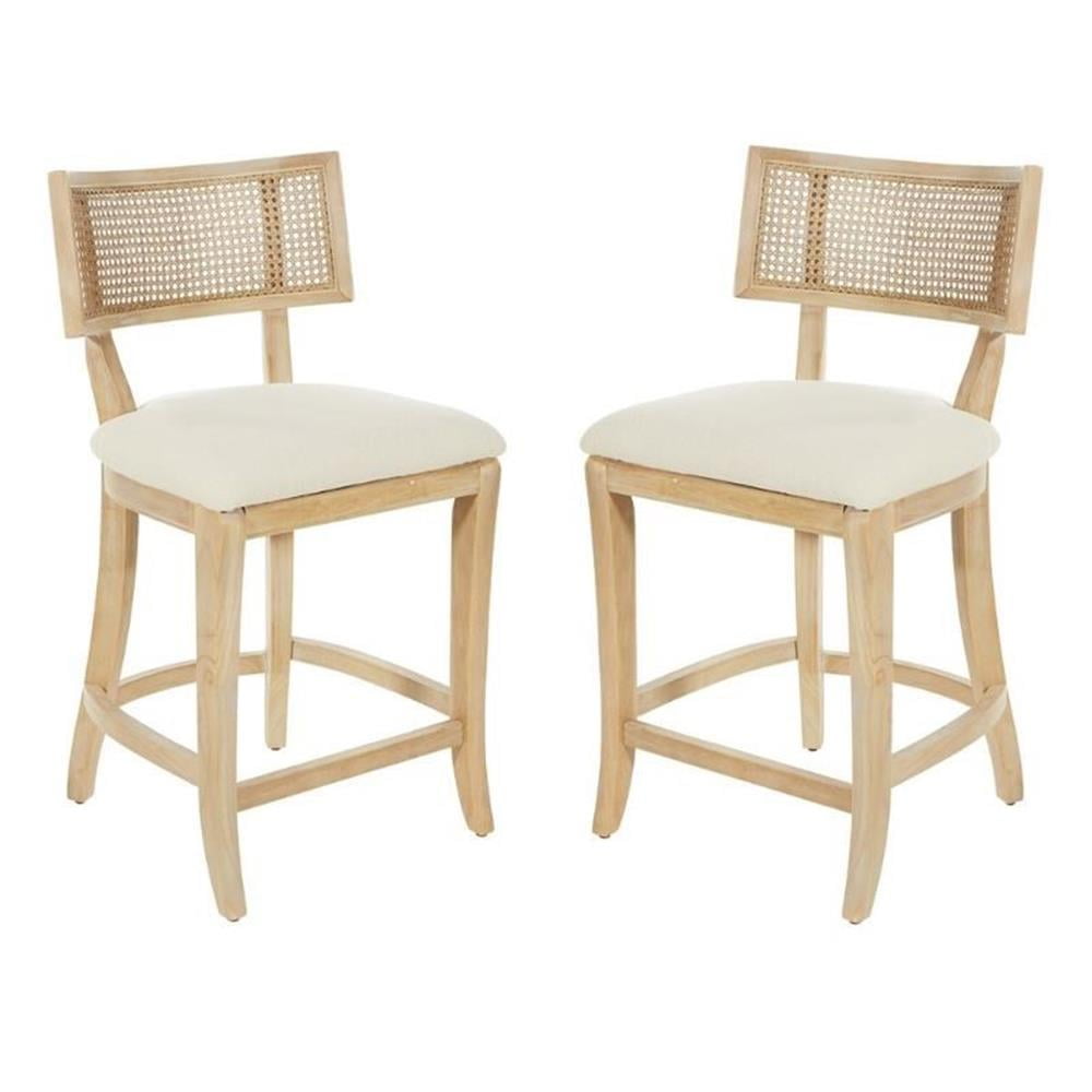 Home Square 2 Piece Coastal Linen Fabric Counter Stool Set in Beige ...