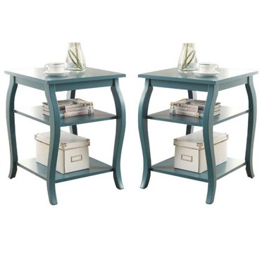 Home Square End Table with Shelves in Seafoam Blue Wood - Set of 2 ...