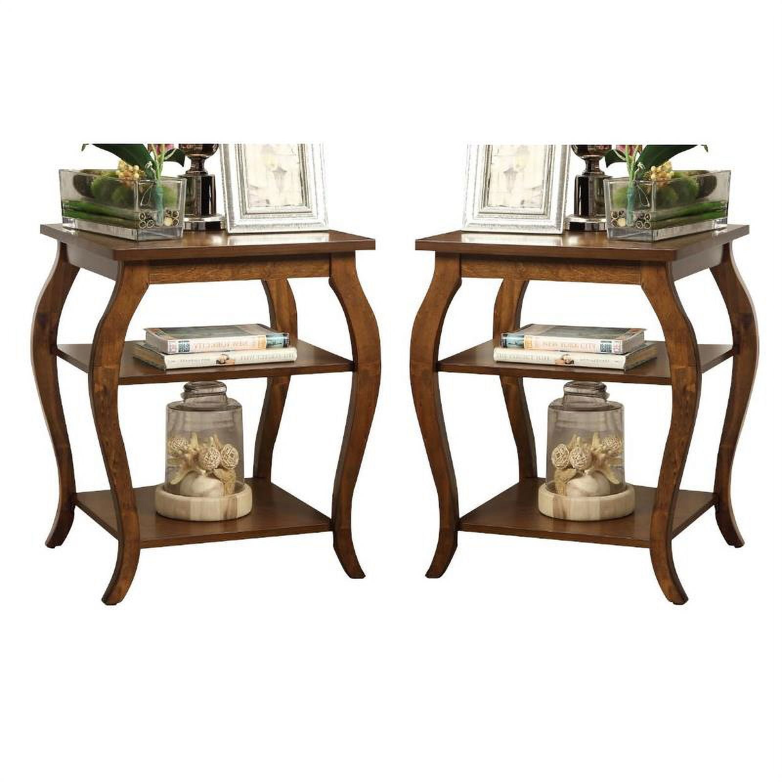 Home Square 2-Piece Furniture 2-Shelves Wood End Table Set in Walnut ...