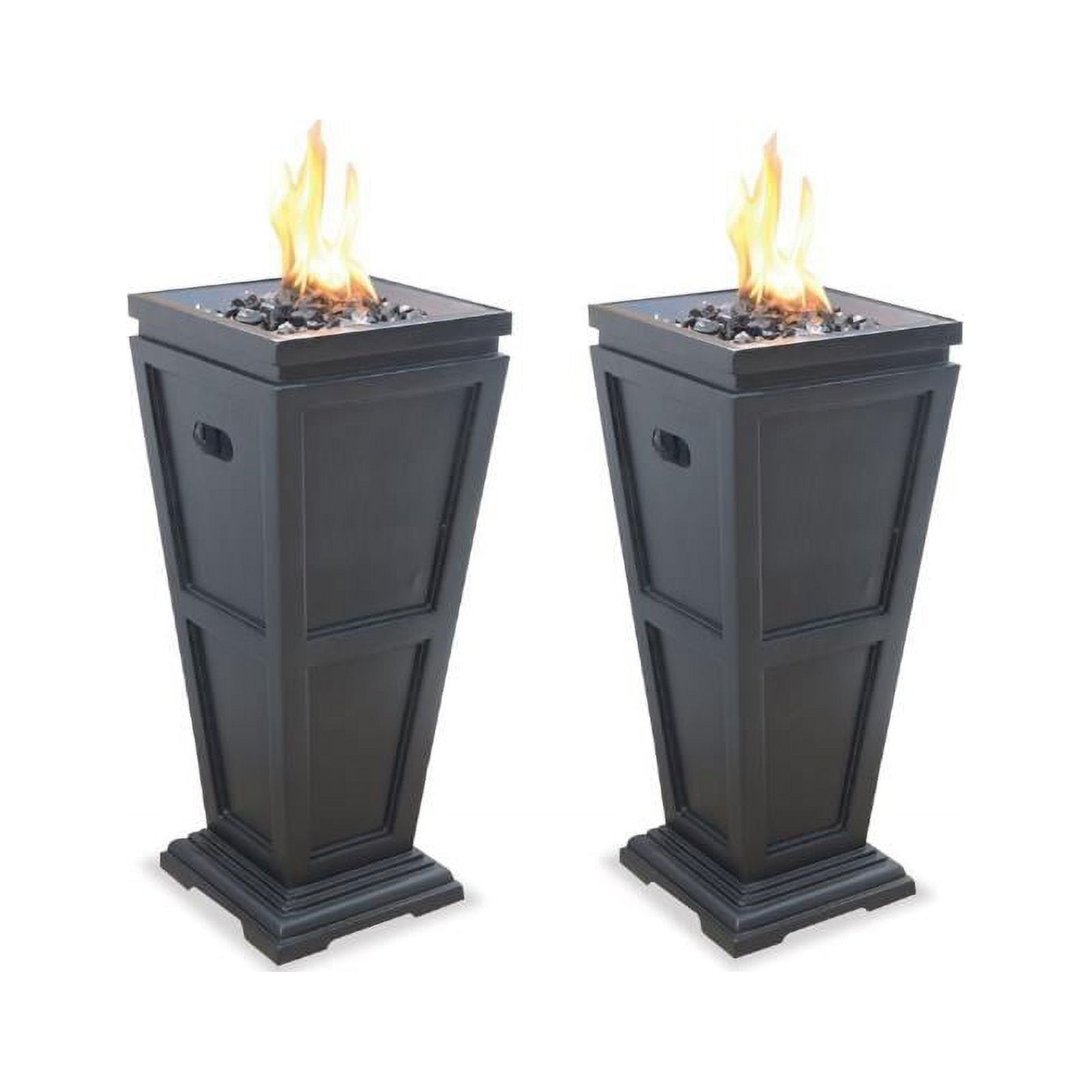 Home Square 2 Piece Gas Stainless Steel Patio Fire Column Set in Slate ...