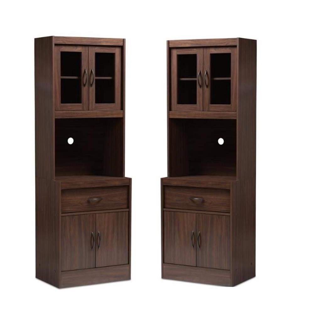 Home Square 2 Piece Kitchen Cabinet and Hutch Set in Dark Walnut (Set ...