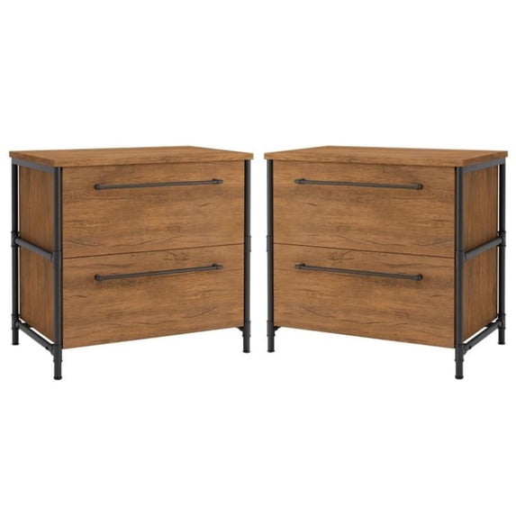 Home Square 2 Piece Lateral Wooden Filing Cabinet Set in Checked Oak ...