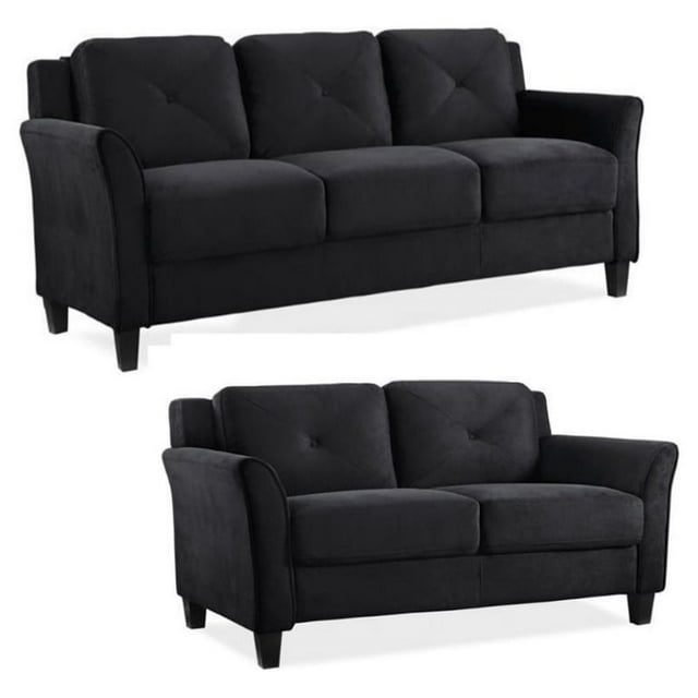 Home Square 2 Piece Microfiber Couch Set with Solid Wood Sofa and ...