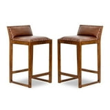 Home Square 2 Piece Mid Century Modern Leather Counter Stool Set in ...