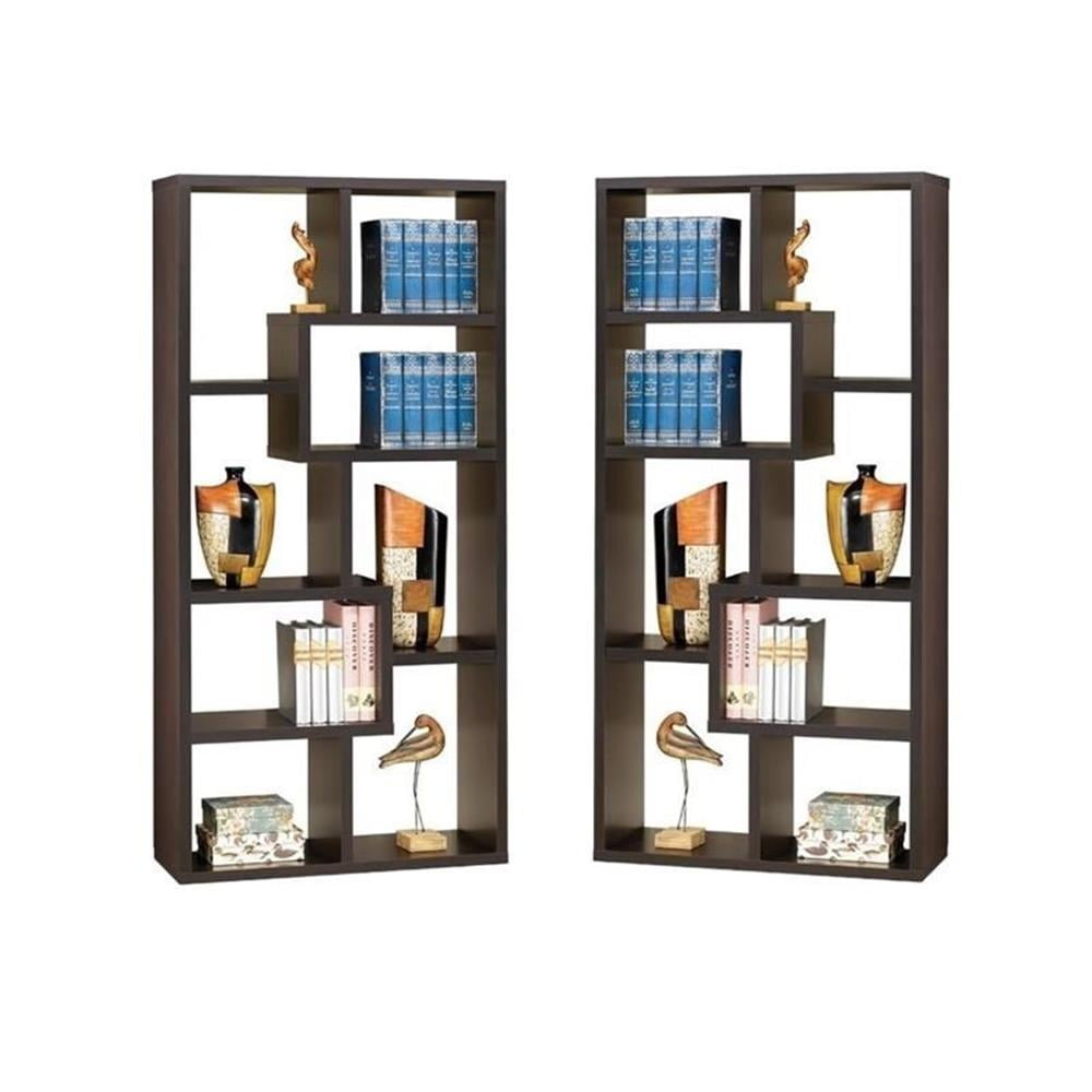 Home Square 2 Piece Modern Asymmetrical Bookcase Set in Cappuccino ...