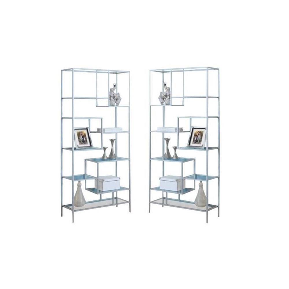 Home Square 2 Piece Modern Metal Bookcase Set in Silver Finish ...