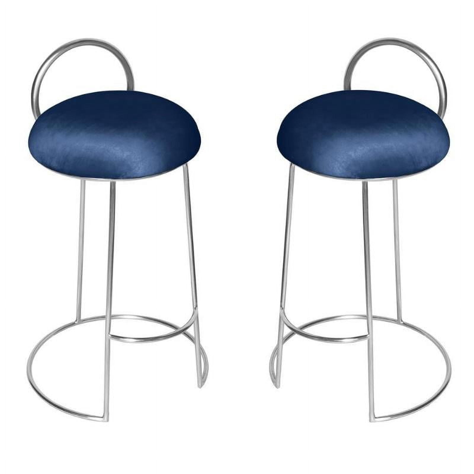 Home Square 2 Piece Ring Soft Navy Velvet Counter Stool Set in Brushed ...