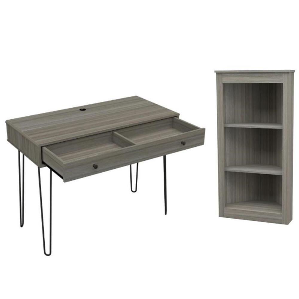 Home Square 2-Piece Set with 1 Drawer Computer Desk & Bookcase in Gray ...