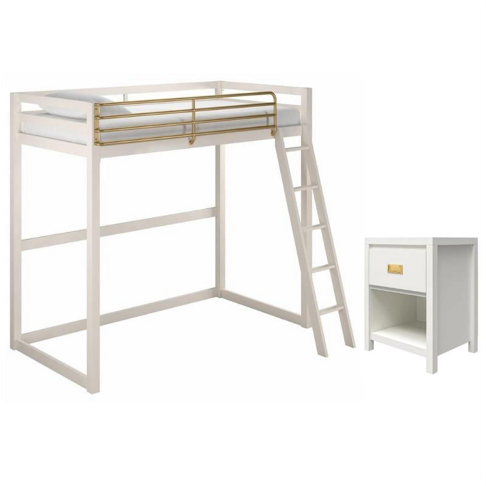 Home Square 2-Piece Set with 1-Drawer Nightstand and Twin Metal Loft ...