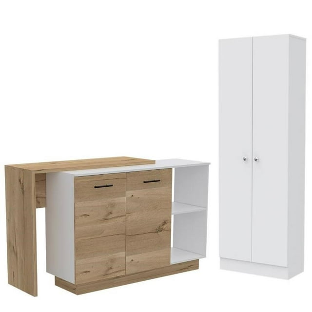 Home Square 2-Piece Set with 2 Door Kitchen Island and Storage Pantry ...