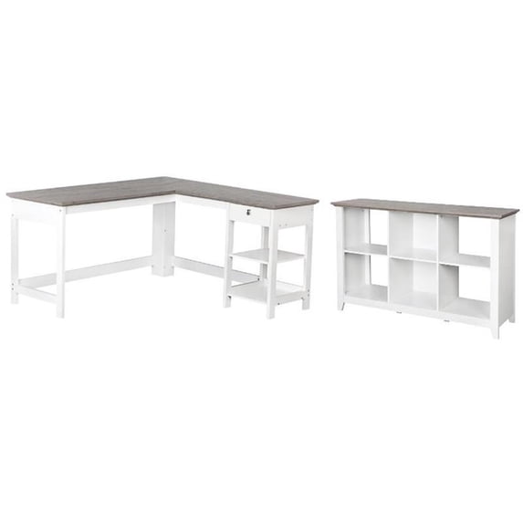Home Square 2-Piece Set with 6-Shelf Storage Bookcase and Writing Desk ...