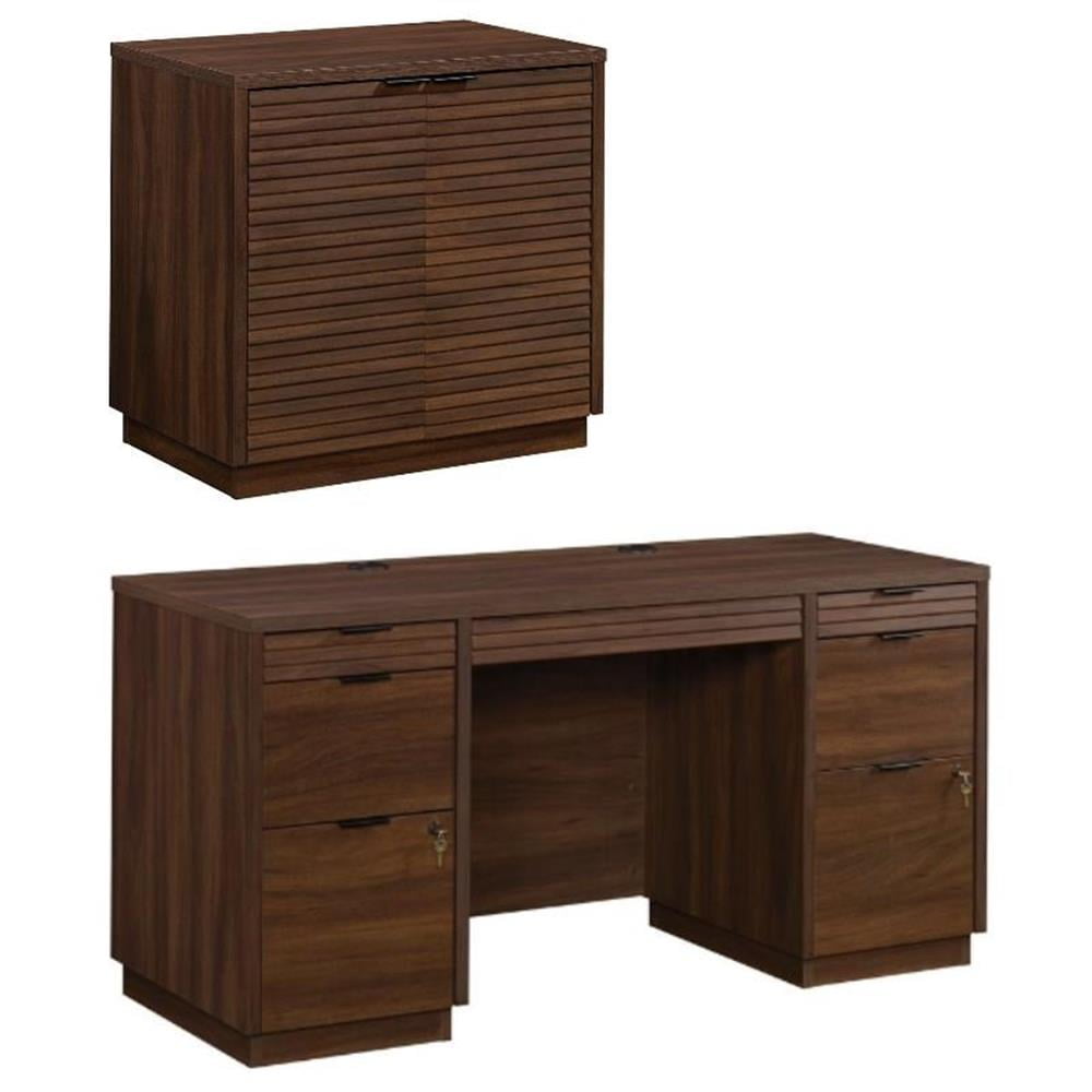 Home Square 2-Piece Set with 60" Credenza Desk and Utility Stand Libary ...