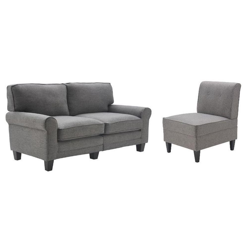 Home Square 2-Piece Set with 73" Sofa and Tufted Slipper Chair in Gray ...