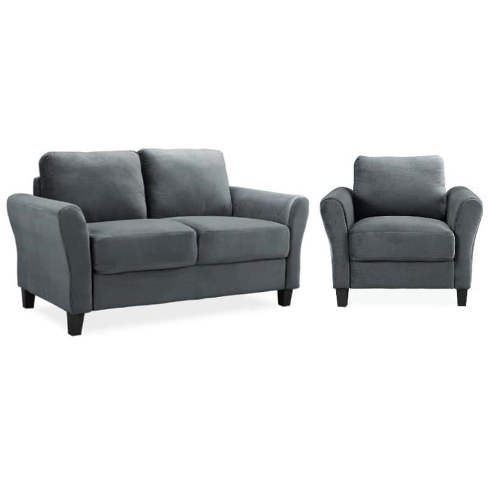 Home Square 2-Piece Set with Accent Chair and Loveseat in Dark Gray ...
