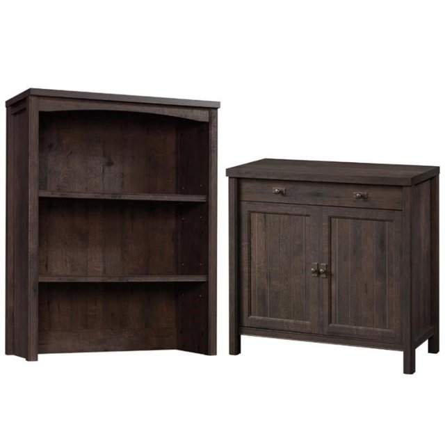 Home Square 2-Piece Set with Bookcase Hutch & Library Base Cabinet in ...