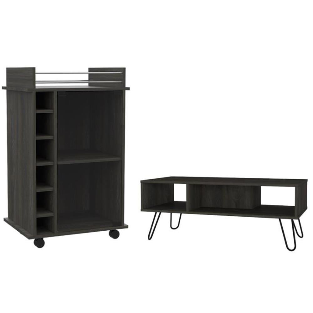 Home Square 2-Piece Set with Coffee Table and Glass Door Bar Cart ...