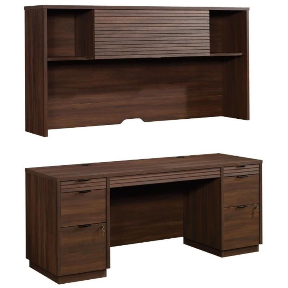 Home Square 2-Piece Set with Computer Credenza Desk & Hutch in Spiced ...