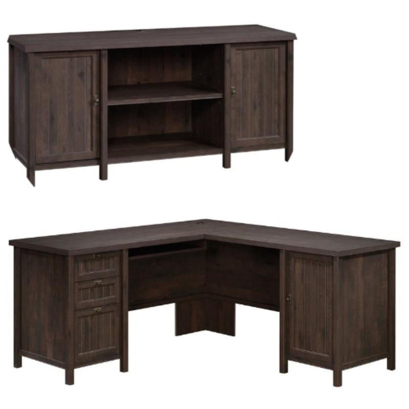 Home Square 2-Piece Set with Computer Desk & 2 Door Credenza in Coffee ...