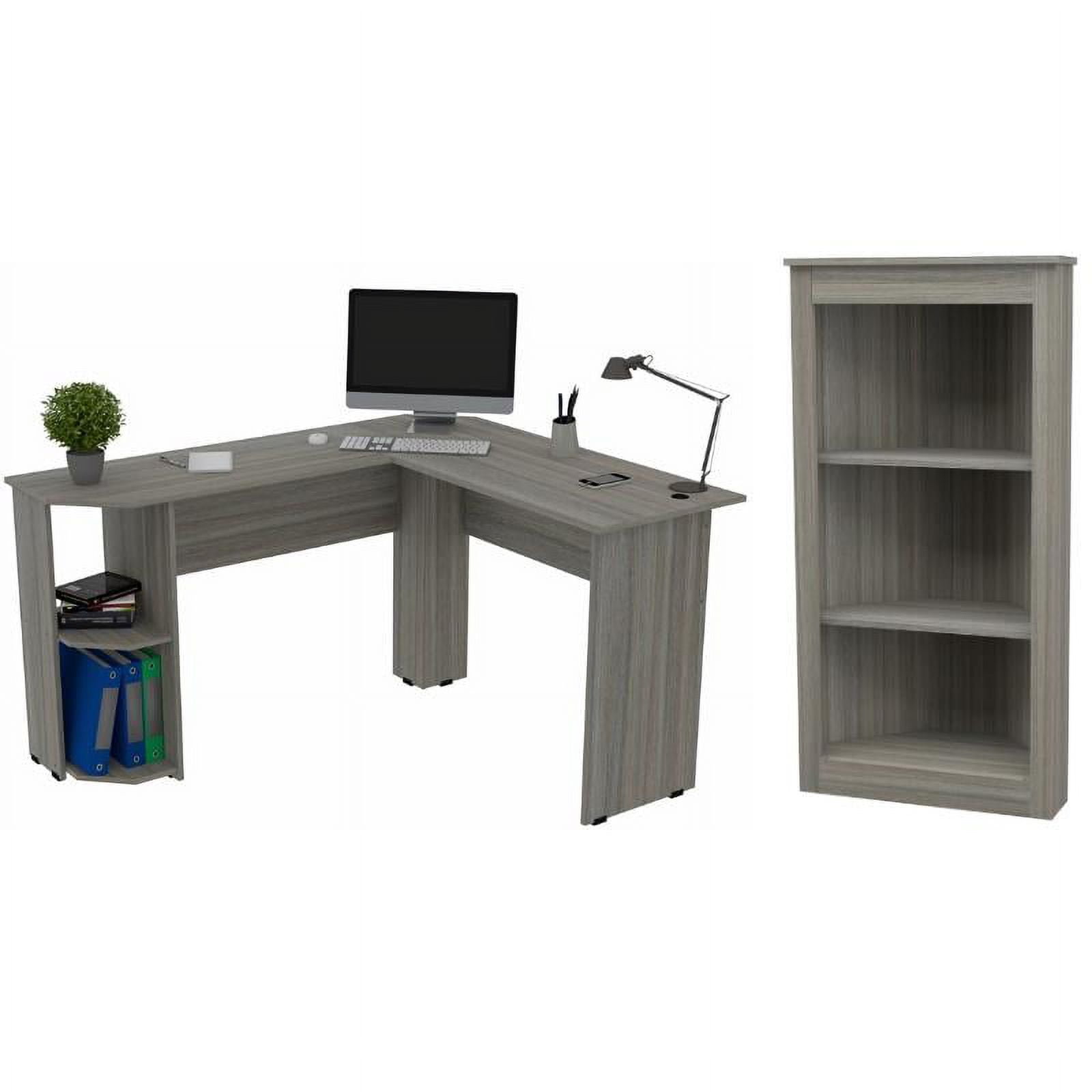 Home Square 2-Piece Set with Computer Desk & Bookcase in Gray Smoke Oak ...