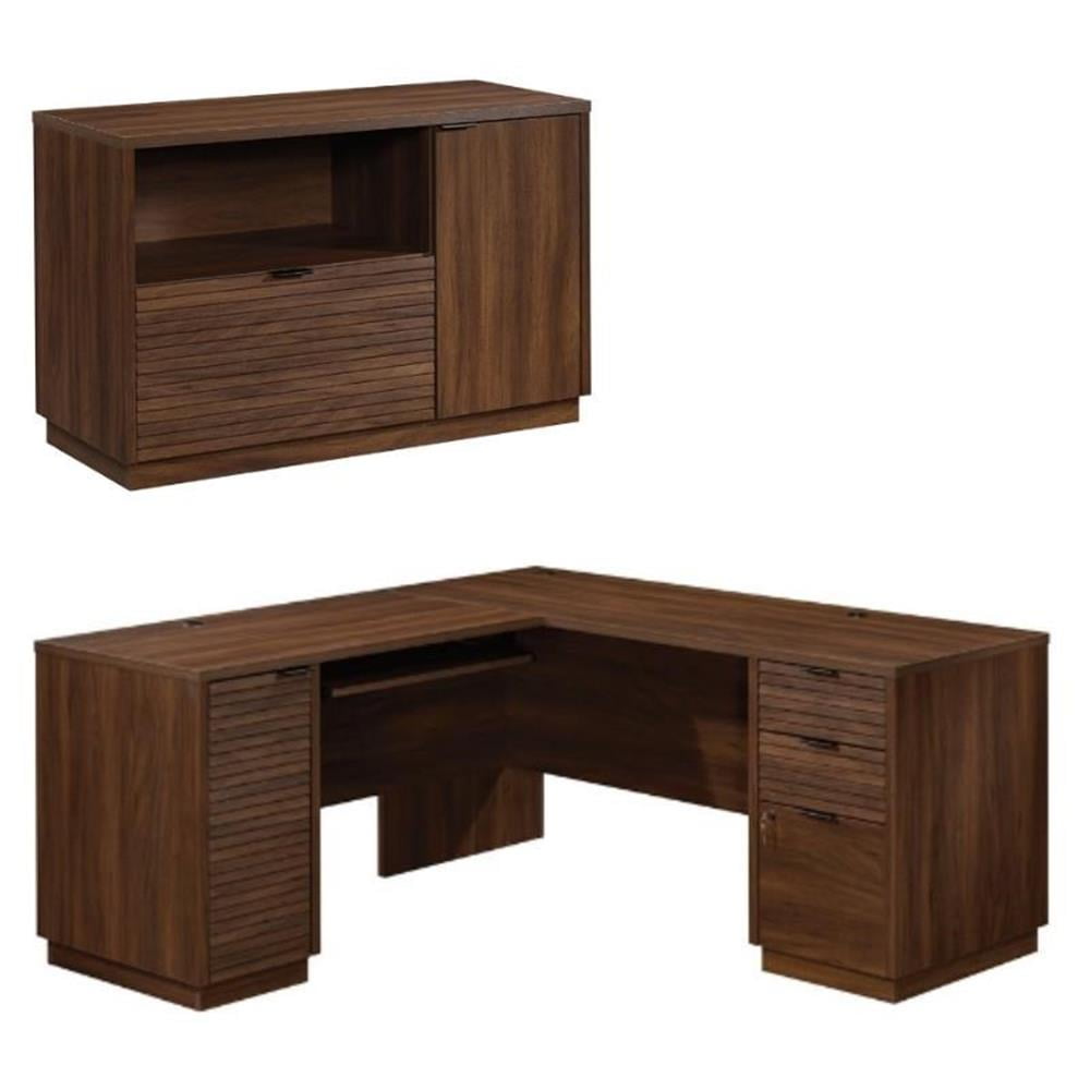 Home Square 2-Piece Set with Computer Desk & Storage Credenza in Spiced ...