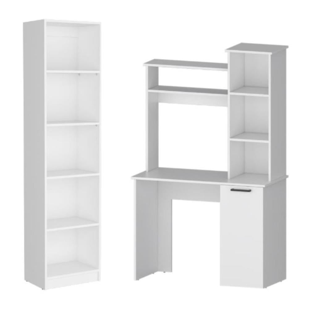 Home Square 2-Piece Set with Computer Desk and Slim Bookcase in White ...