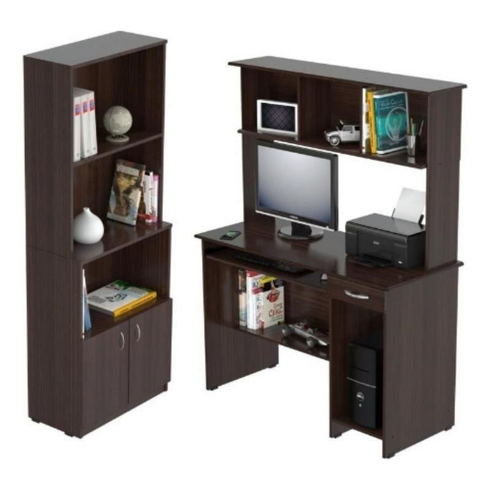 Home Square 2-Piece Set: Espresso Computer Desk with Hutch, Drawers ...
