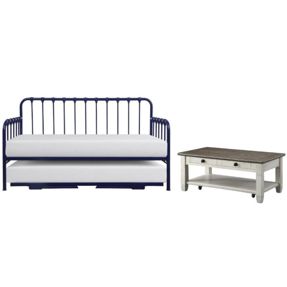 Home Square 2-Piece Set with Daybed with Trundle in Navy & Coffee Table ...