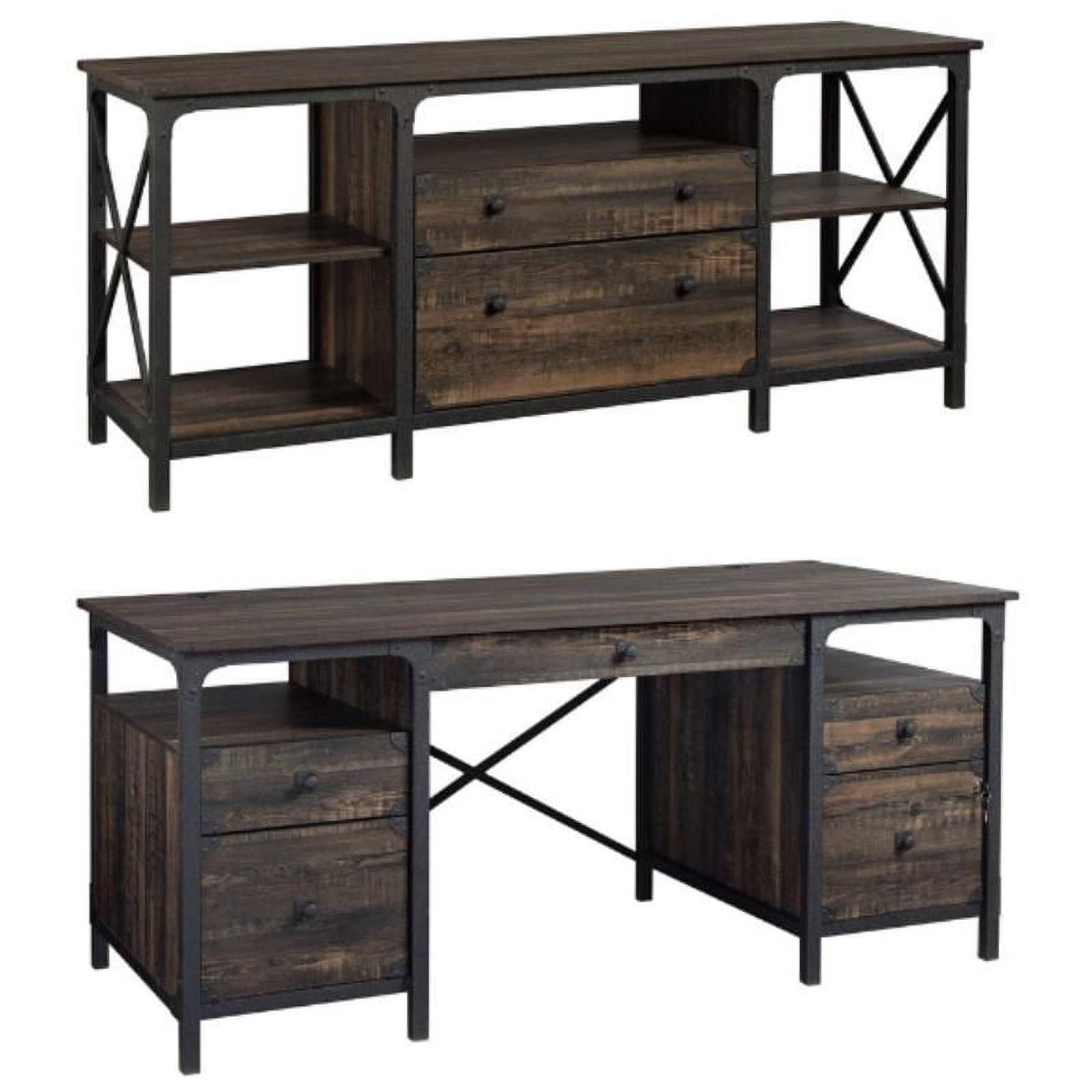 Home Square 2-Piece Set with Executive Desk & Large Storage Credenza ...
