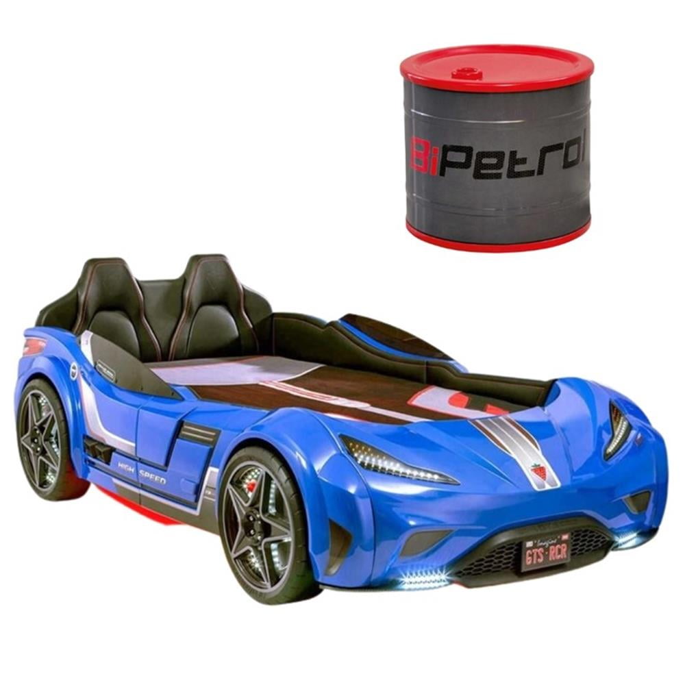 Home Square 2 Piece Set with GTS Wood Twin Race Car Bed in Blue and ...