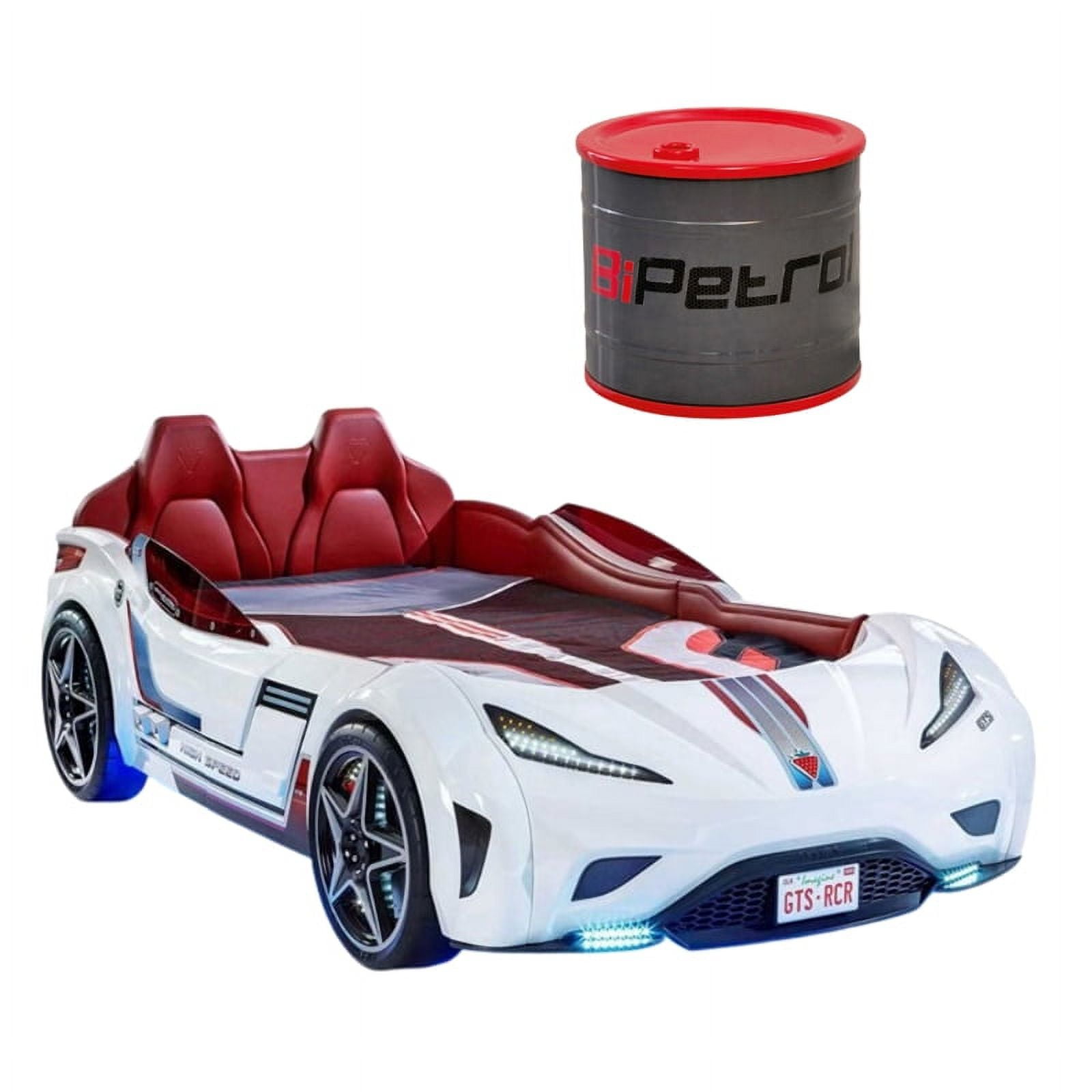 Home Square 2 Piece Set with GTS Wood Twin Race Car Bed in White and ...