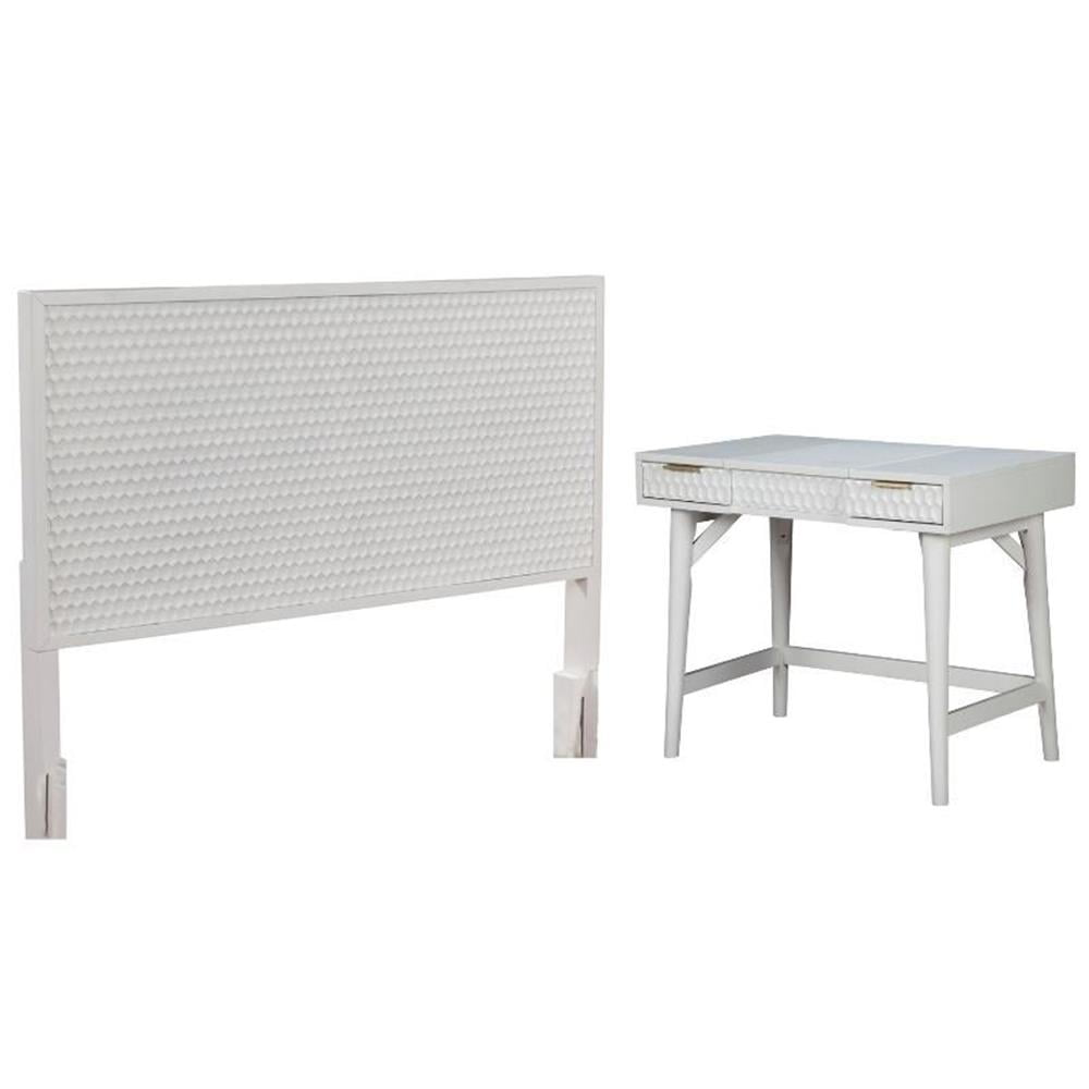 Home Square 2-Piece Set with King Headboard and Bedroom Vanity in White ...