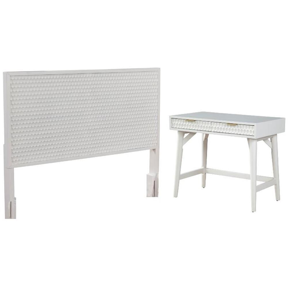 Home Square 2-Piece Set with King Headboard and Mini Wood Desk in White ...