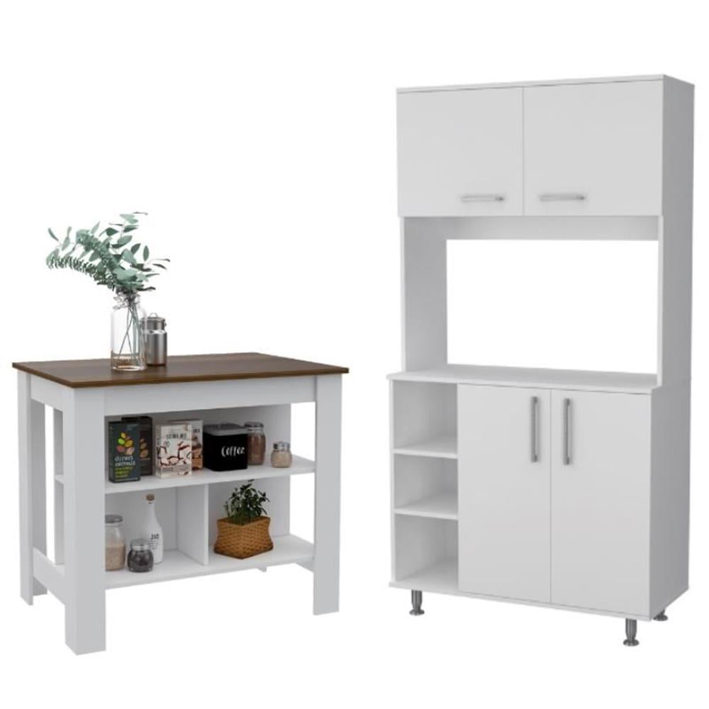 Home Square 2-Piece Set with Kitchen Island & Pantry Two-Door Cabinet ...