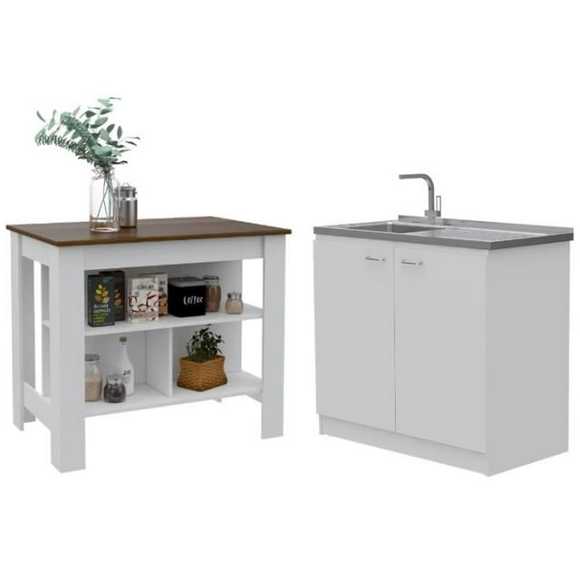 Home Square 2-Piece Set with Kitchen Island & Utility Sink with Cabinet, Shelves Included ...