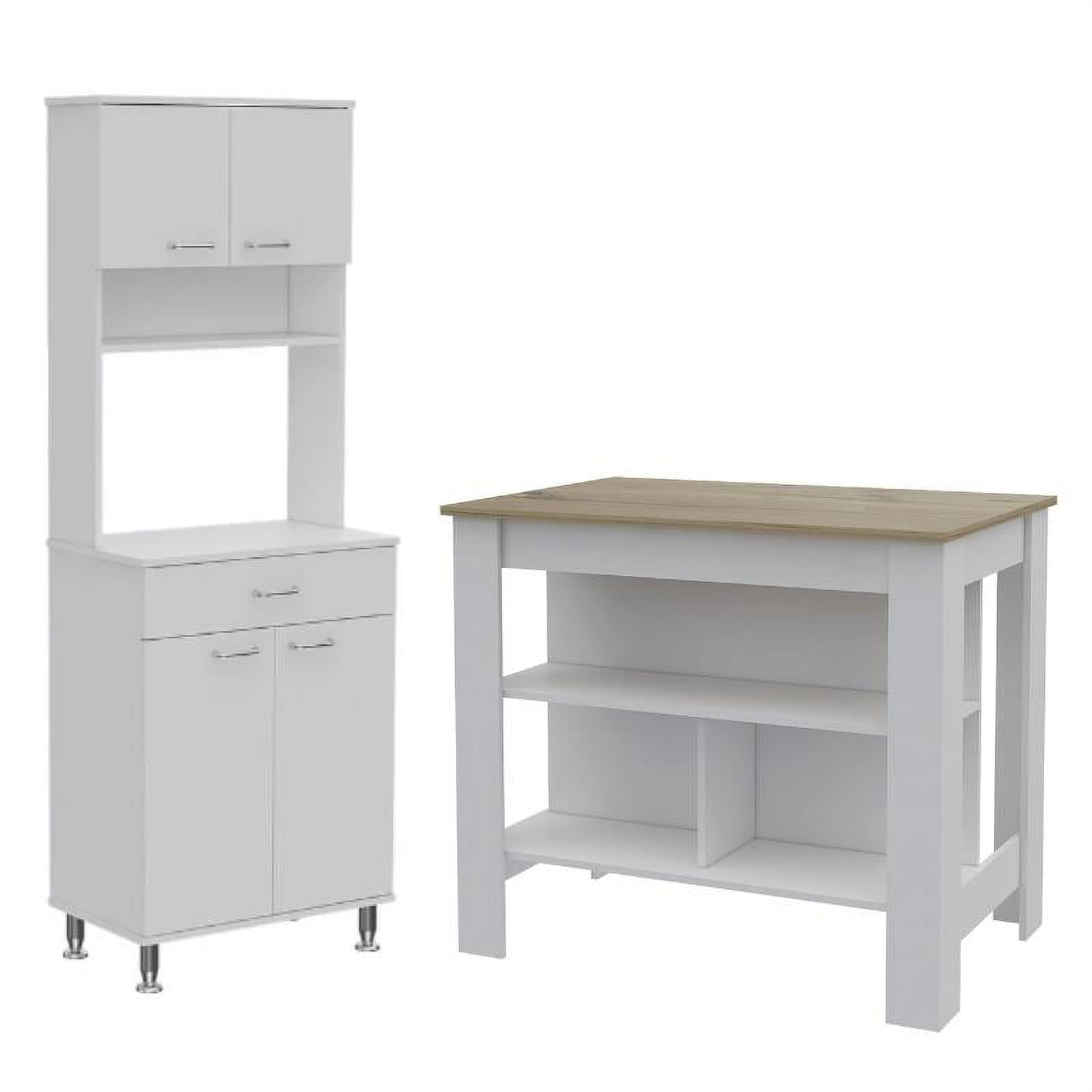 Home Square 2-Piece Set with Kitchen Island and High Pantry Cabinet ...