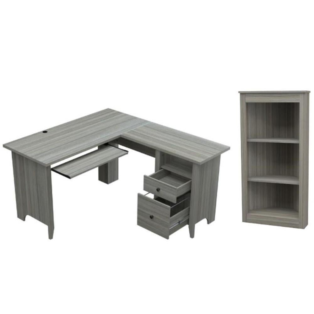 Home Square 2-Piece Set with L-Shape Computer Desk & Bookcase in Gray ...