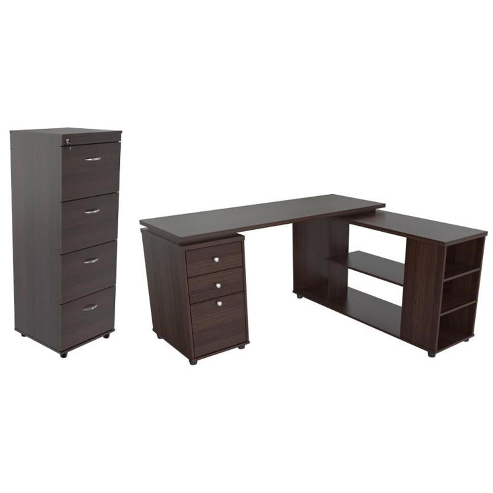 Home Square 2-Piece Set with L-Shaped Computer Desk & 4-Drawer File ...