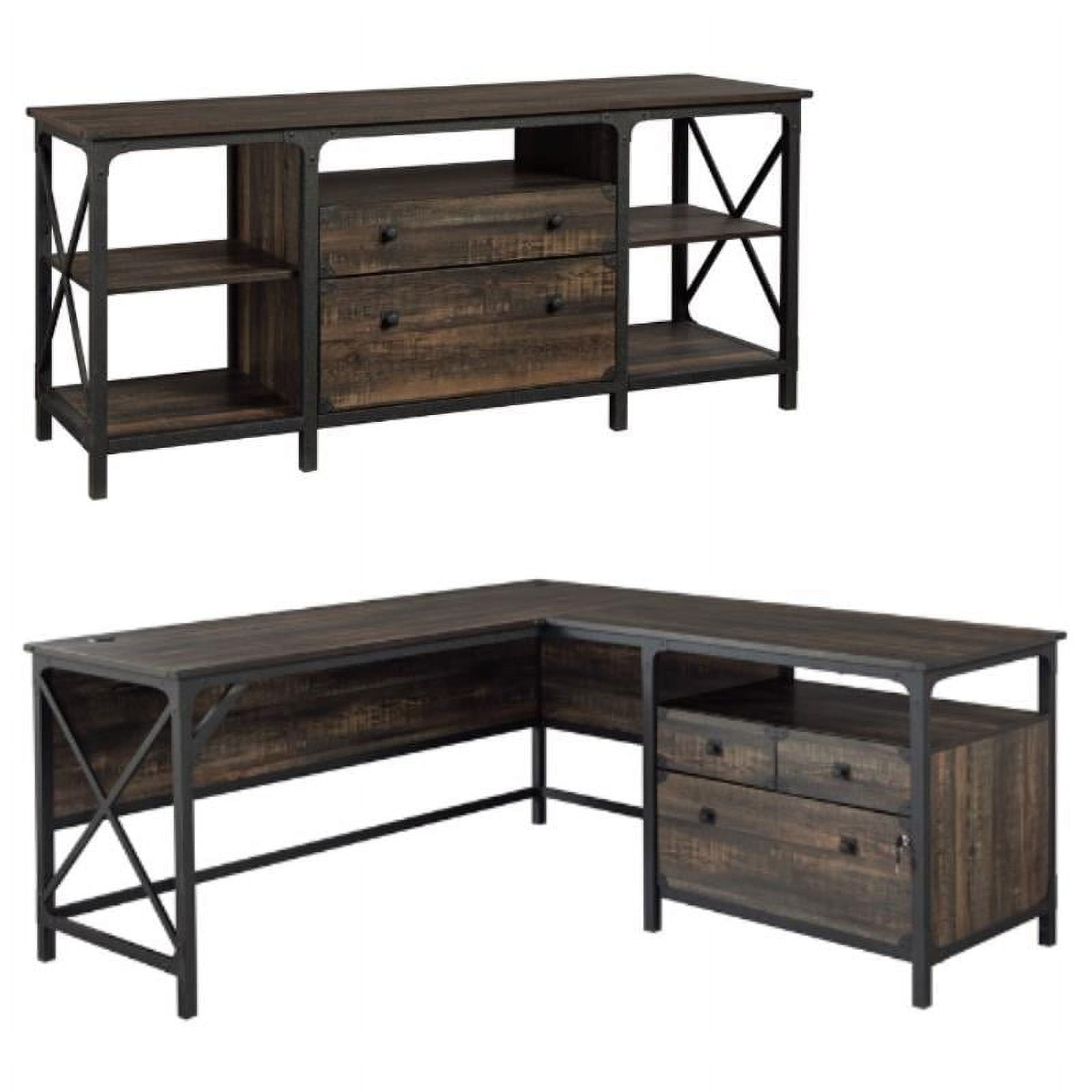 Home Square 2-Piece Set with L-Shaped Desk & Storage Credenza in Carbon ...