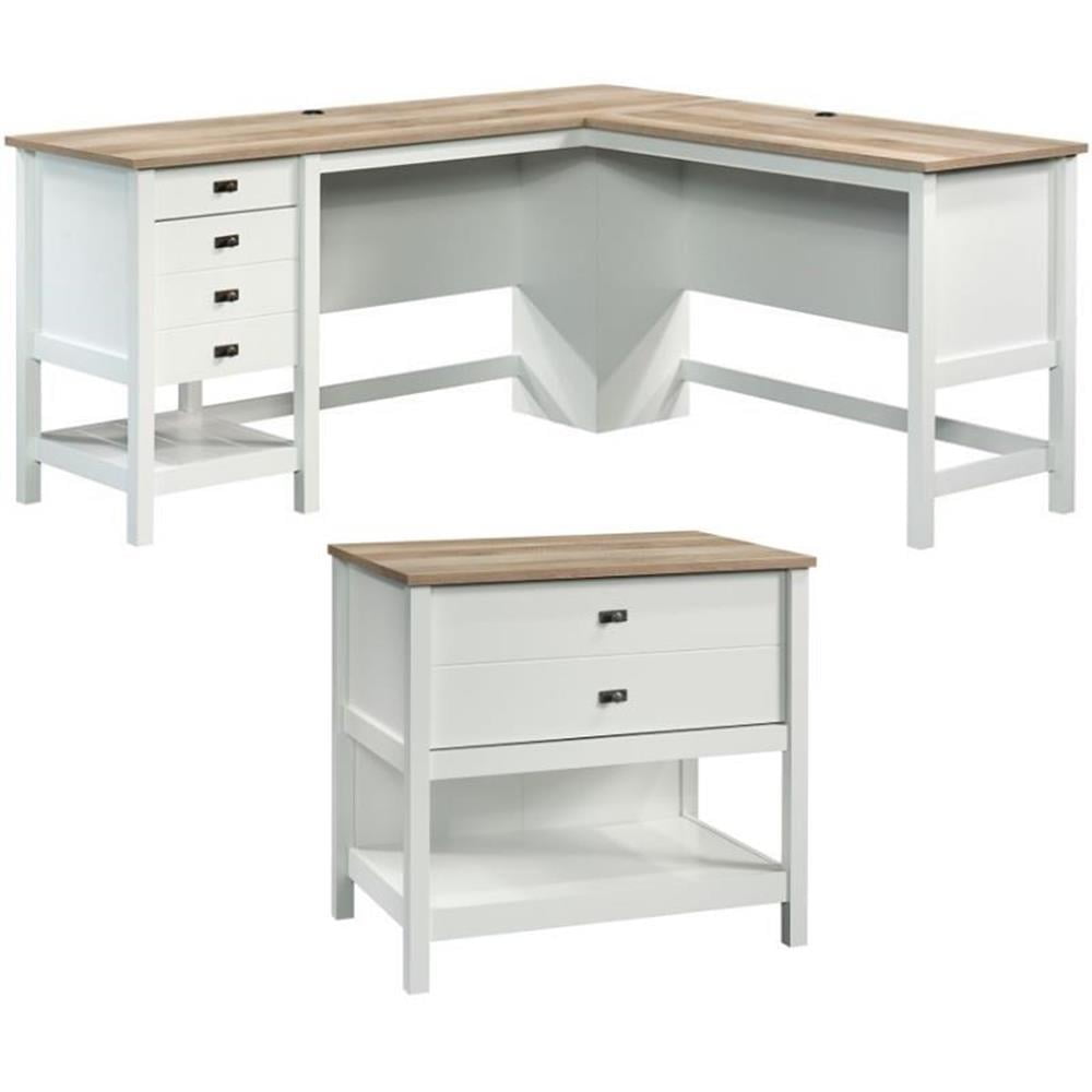 Home Square 2 Piece Office Set with L-Shaped Computer Desk and Matching ...